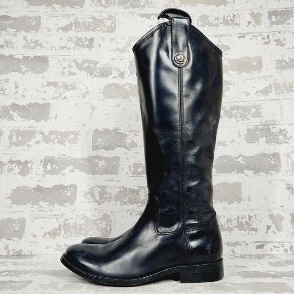 Frye | Shoes | New Frye Melissa Button Tall Black Leather Round Toe ...